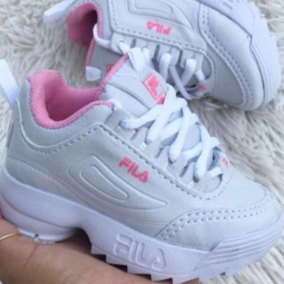 Tenis Fila Infantil Bebê Branco e Rosa e preto Feminino Meninas Meninos ...