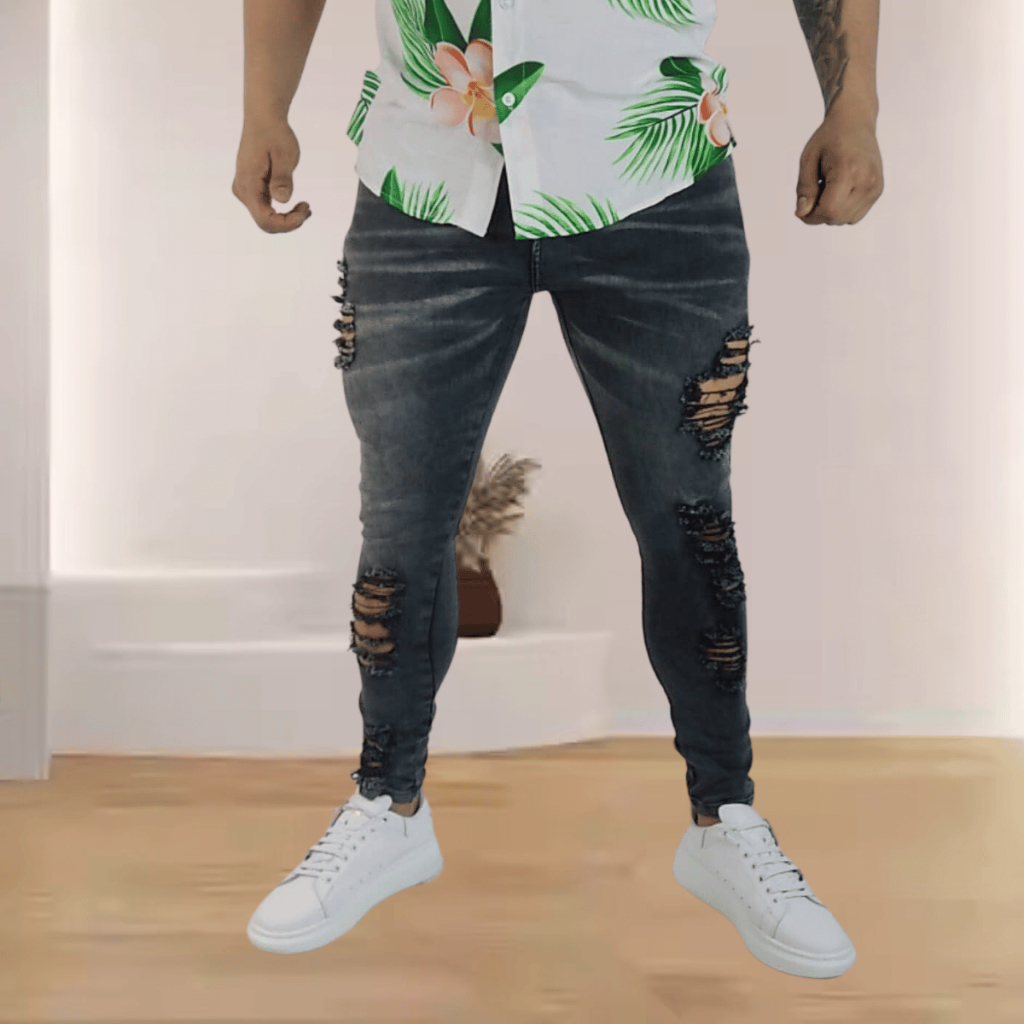 Calça Jeans preta Desbotada Rasgado Skinny | Shopee Brasil