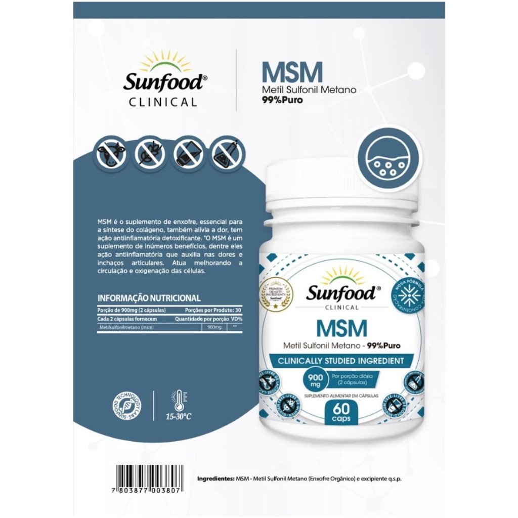 MSM 900 mg Sunfood 60 Cápsulas | Shopee Brasil