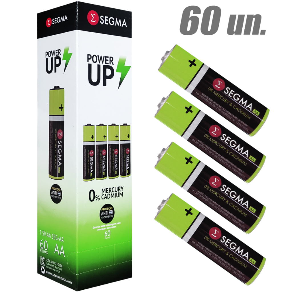 Pilha AA Power UP Tubo com 60 Unidades Comum | Shopee Brasil