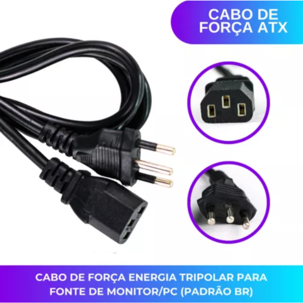 Cabo De Força Cpu Atx Computador Pc Monitor 3 Pinos novo padrão ...