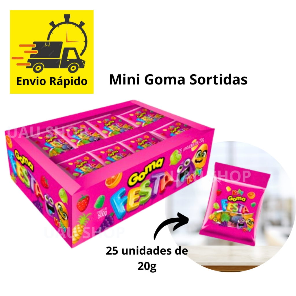 Mini Bala De Goma Festa Sortidas C/25 Unidades de 20gr Doce Aniversário ...
