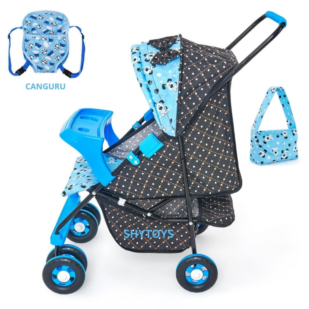 Carrinho De Boneca Milano Reborn Alive Azul Oliveira Ninar com Canguru ...