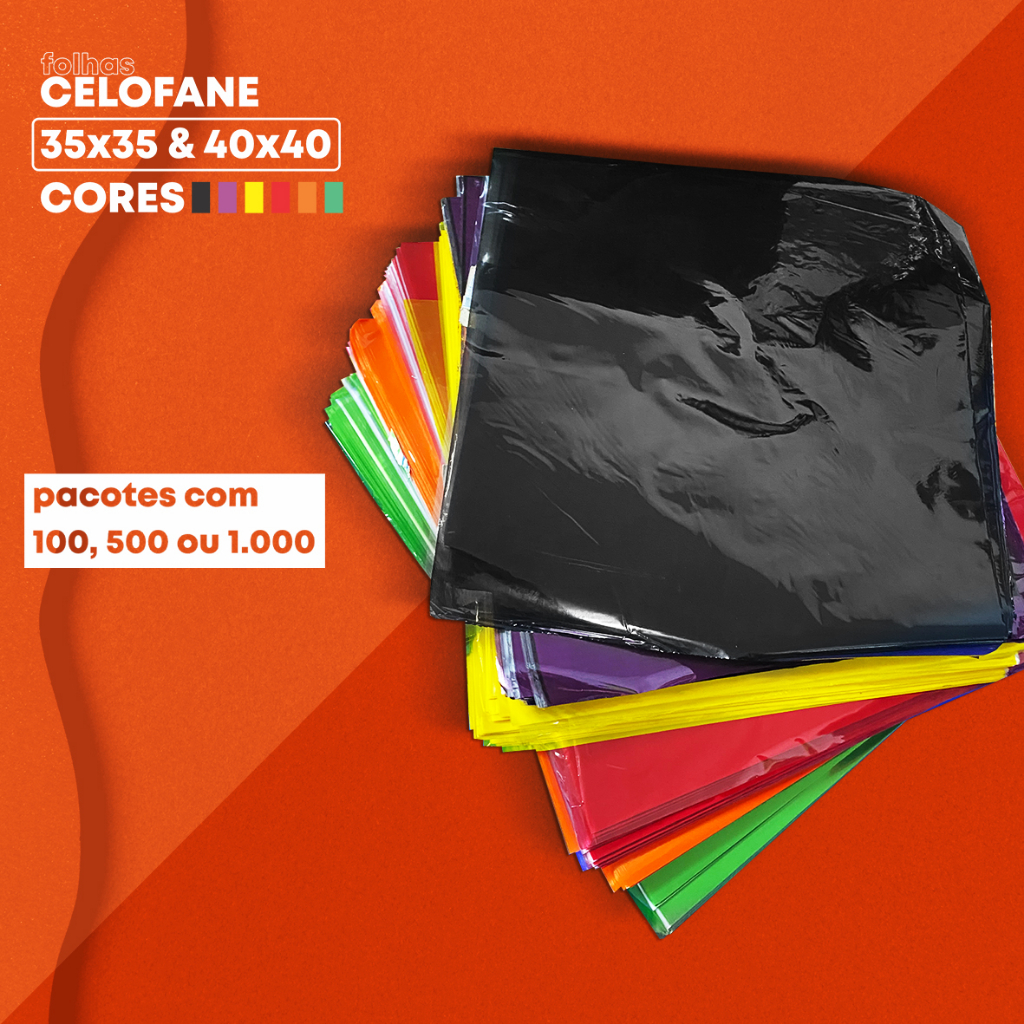 500 Folhas Celofane - 35x35 ou 40x40 - Pacote - Escolha cor ou sortidos ...
