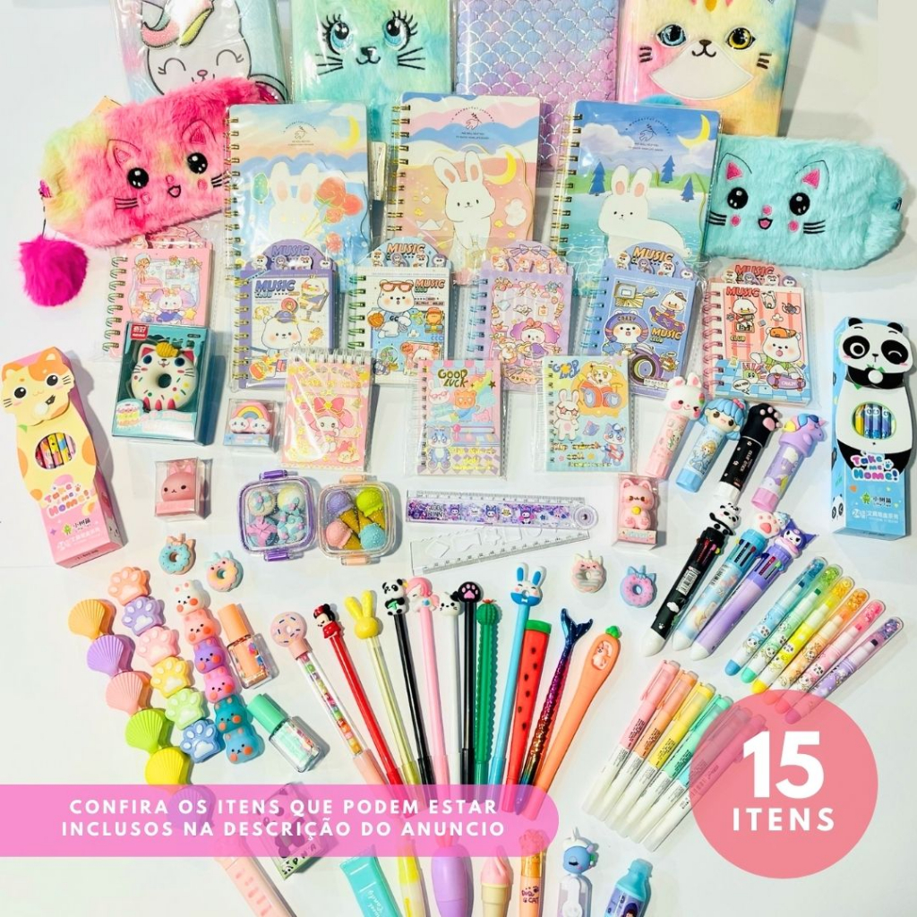 Kit Papelaria Fofa 15 Itens | Shopee Brasil