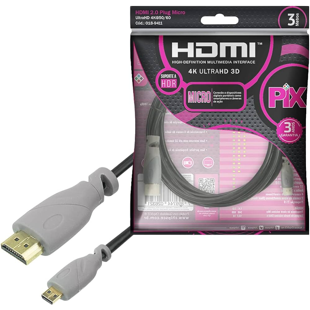 CABO MICRO HDMI P/ HDMI 2.0 4K HDR 19P 3M | Shopee Brasil