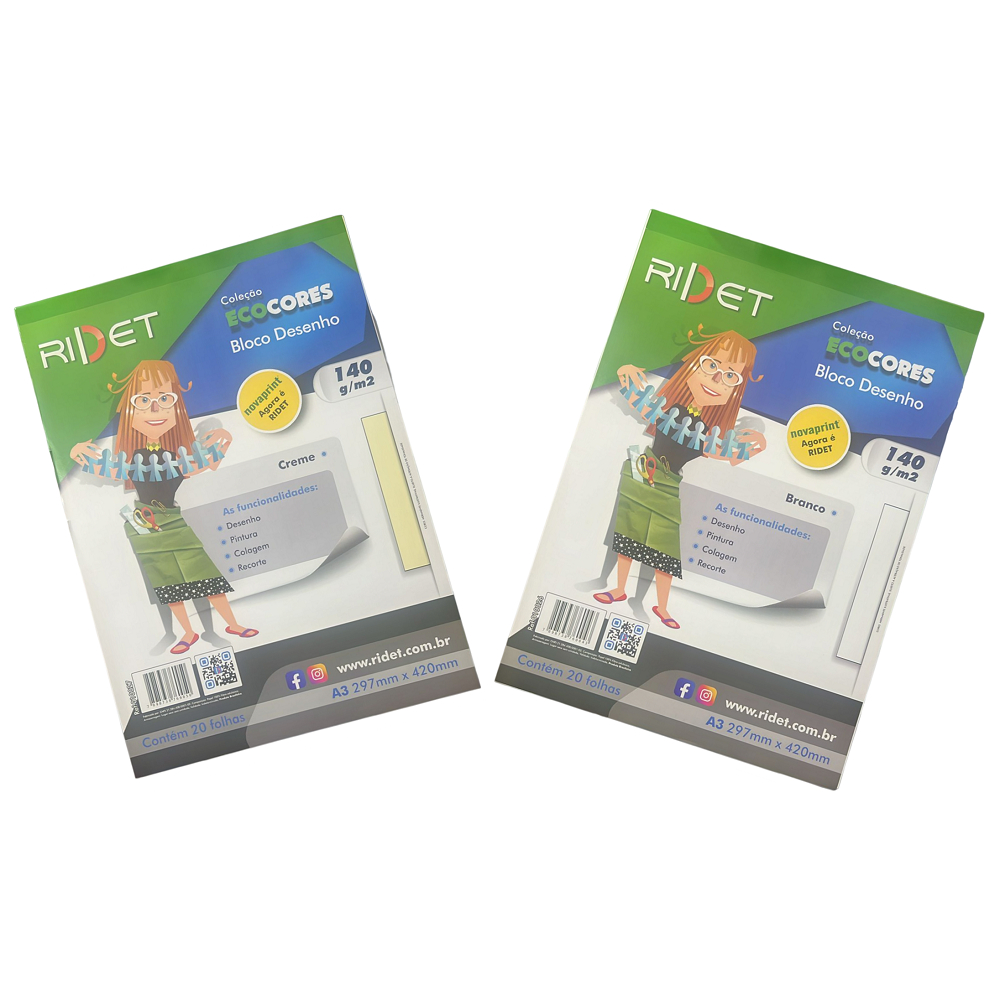 Papel Bloco Desenho Ecocores A3 Branco ou Creme 140g 20 Folhas Ecocores ...