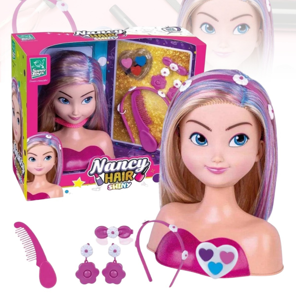 Boneca Busto Maquiagem e Penteados Nancy Hair C/Acessórios | Shopee Brasil
