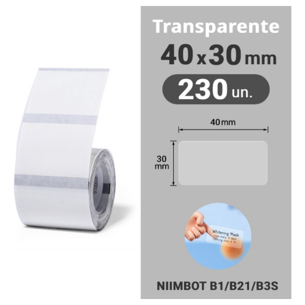 Rolo Etiqueta Niimbot B1 / B21 Transparente 40x30mm (230un) | Shopee Brasil