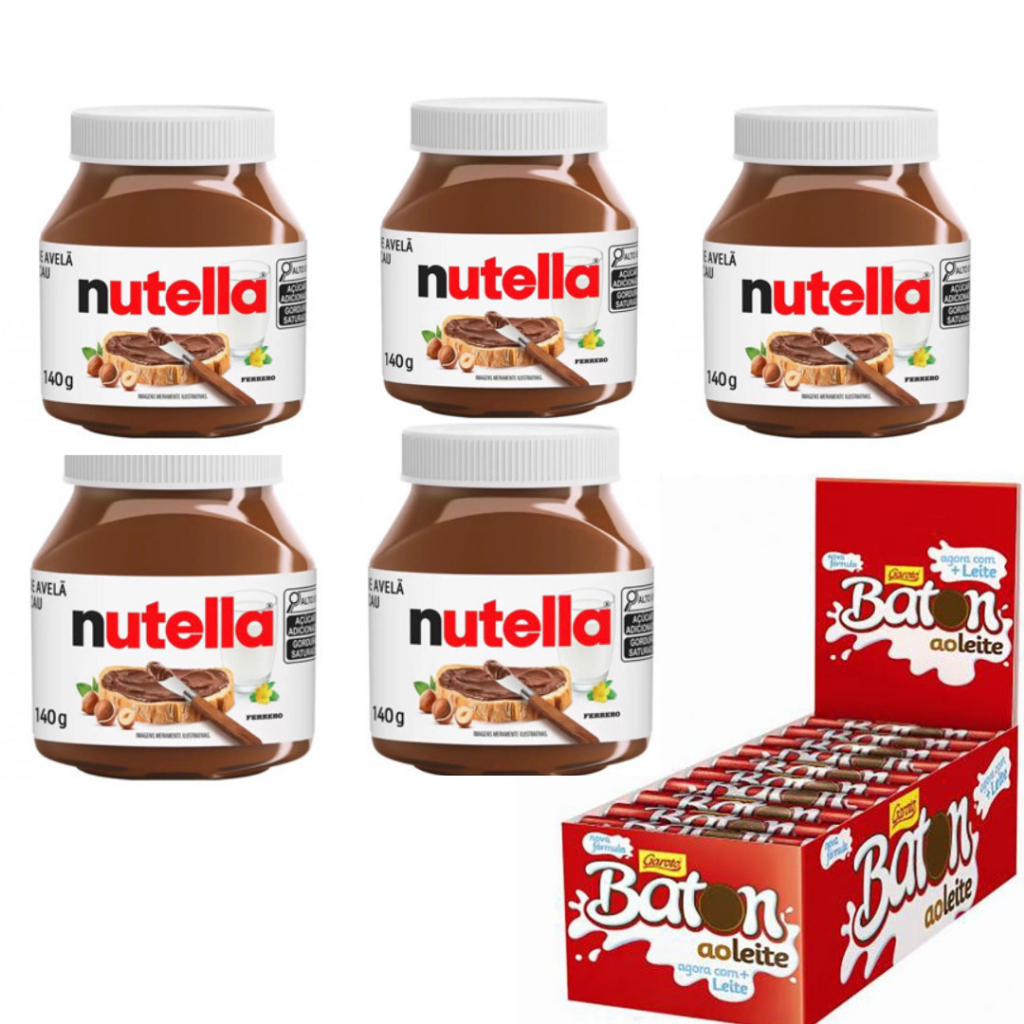Kit 5 Nutella 140g + Baton Ao Leite | Shopee Brasil