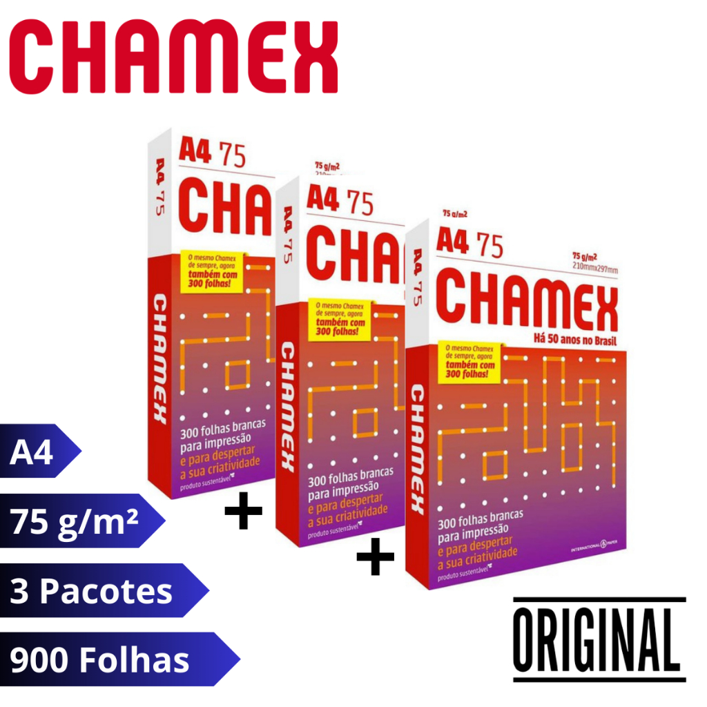 Papel Sulfite Kit Com 3 Pacotes A4 Chamex Com 300 Folhas | Shopee Brasil