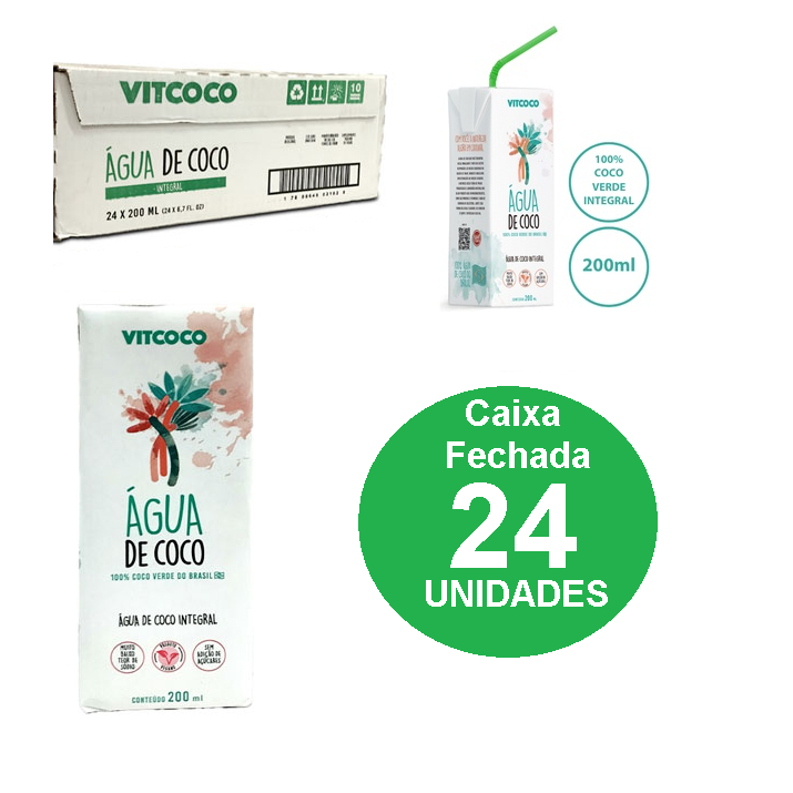 Kit 24 agua de coco Vitcoco 200ml Integral 100% Agua de coco | Shopee Brasil