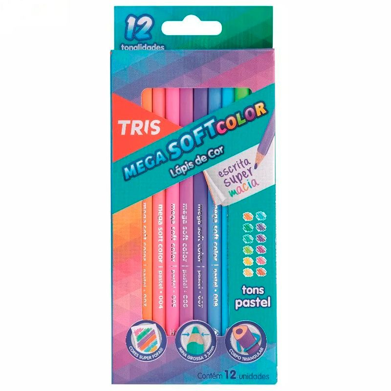 Lápis de Cor Mega Soft Color 12 Cores Tons Pastel | Shopee Brasil