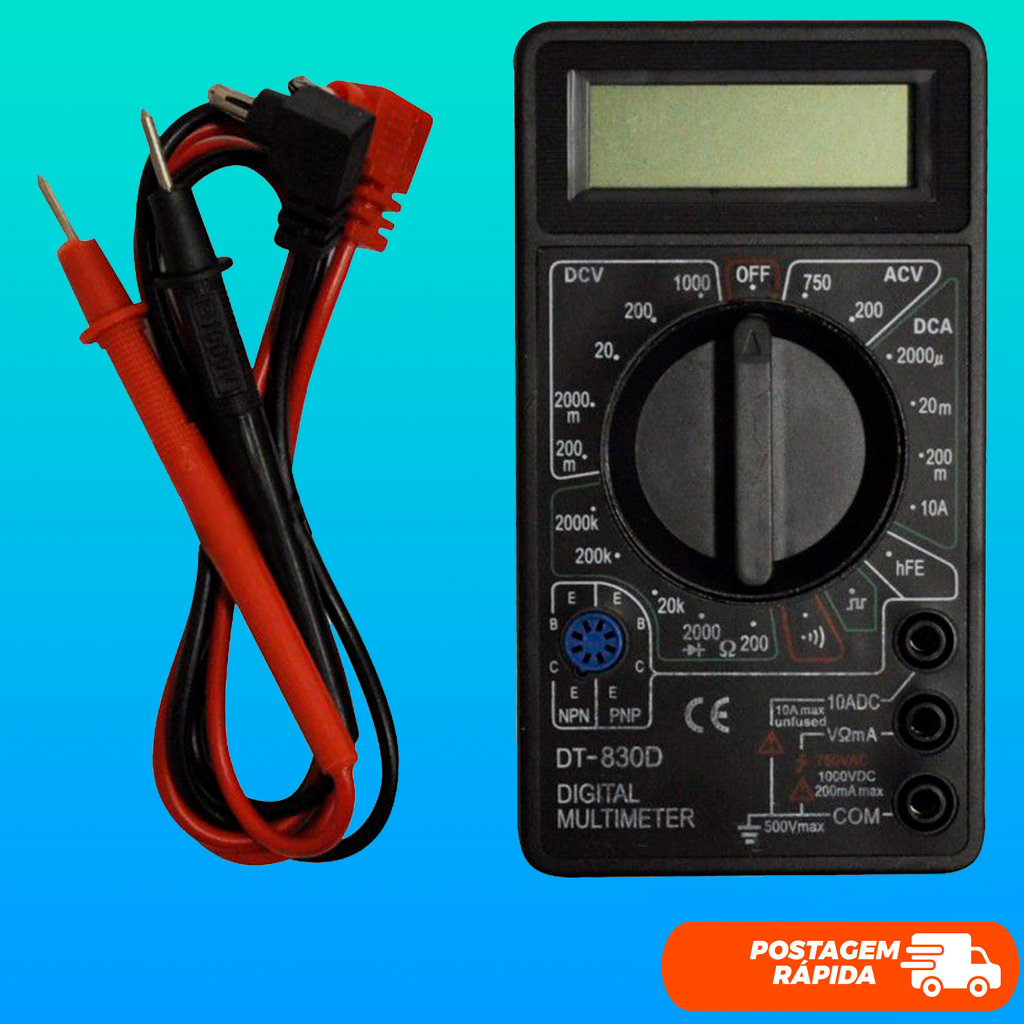 Multímetro Digital Profissional DT-830 com Pontas de Prova e Bateria 9V ...