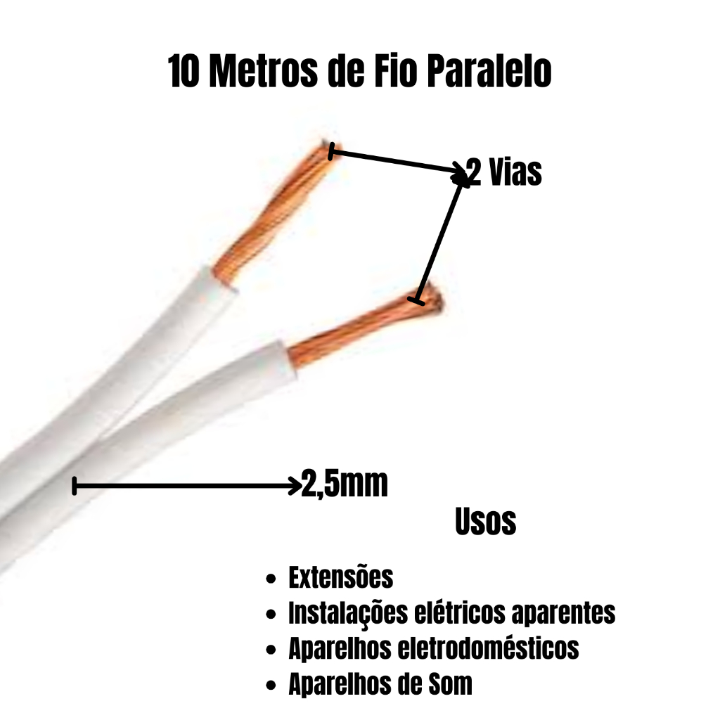 Fio Paralelo 10mts Branco 2x2.5mm | Shopee Brasil