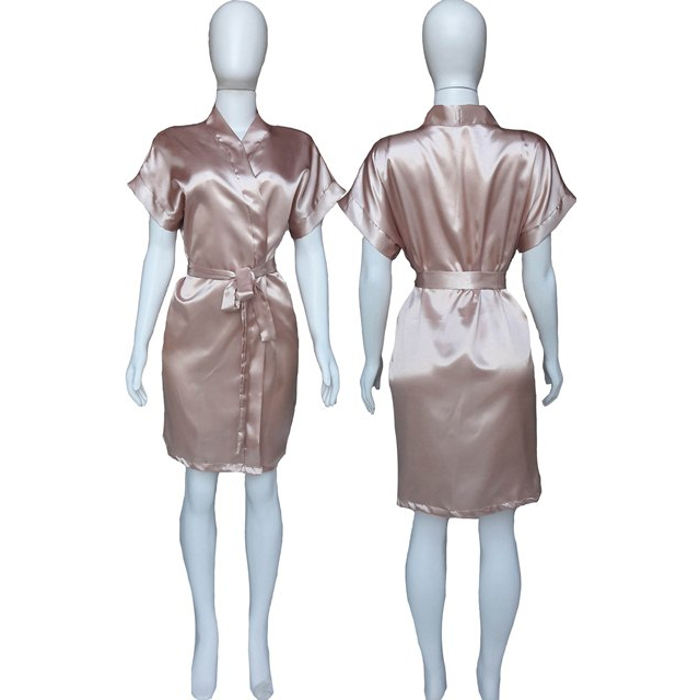 Robe Roupão de Cetim Feminino Lingerie Manga Curta Cor Nude | Shopee Brasil