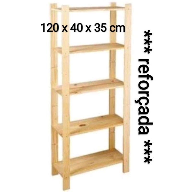 Prateleiras 5 repartiçãos reforçada cheias. Madeira de pinus 120 x 40 ...