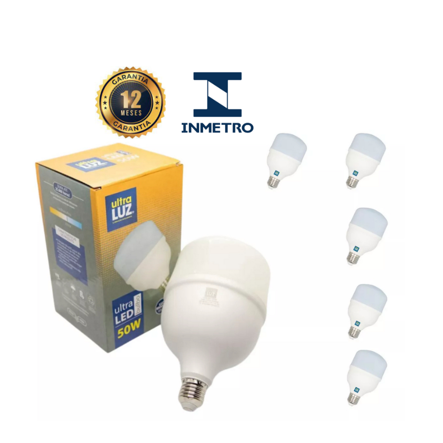 Kit 5 Lampadas Led Bulbo 50w Branco Frio 6500k Bivolt Valor Promocional - ULTRALUZ | Shopee Brasil