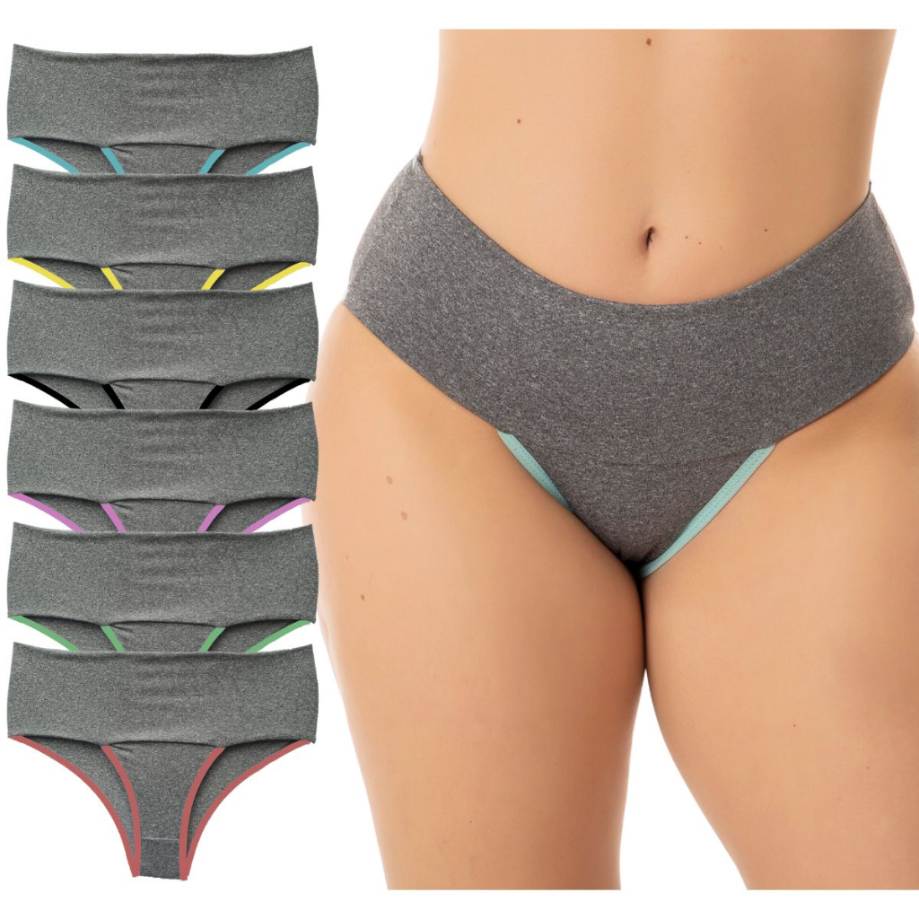 Kit 10 Calcinhas Fitness Cos Alto Duplo Modeladora Segura Barriga Cinta