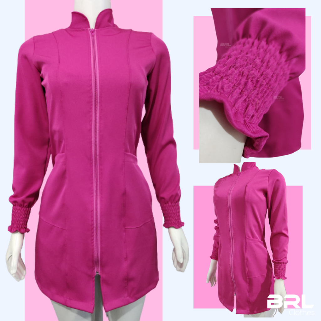 Jaleco Feminino Rosa Choque, Com Zíper, Elastano, Gabardine Elástico Punho, Gola Padre ...