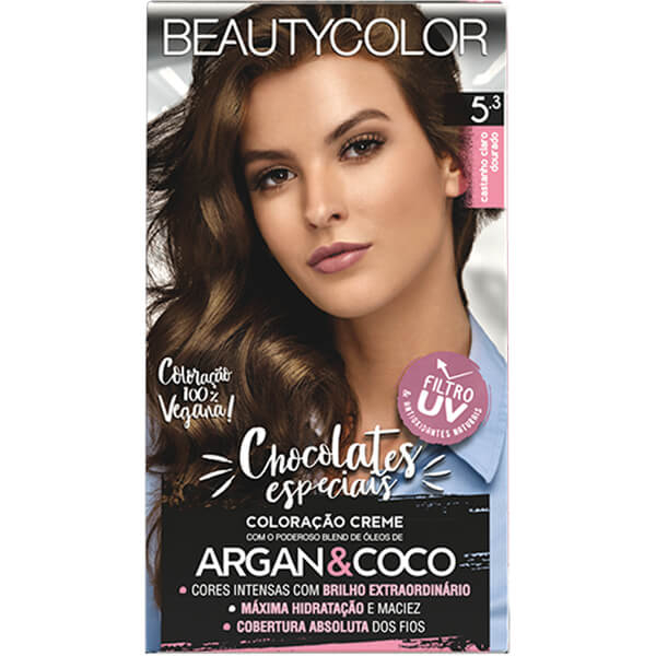 Tinta Beauty Color Kit 5.3 Castanho Claro Dourado | Shopee Brasil
