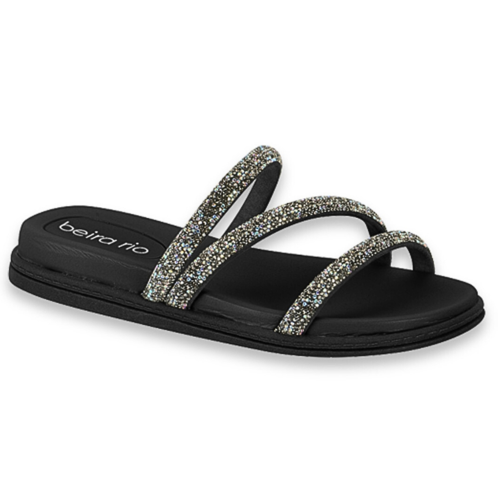 Rasteira Beira Rio 3 Strass Original Feminino Conforto Papete Sandalia ...