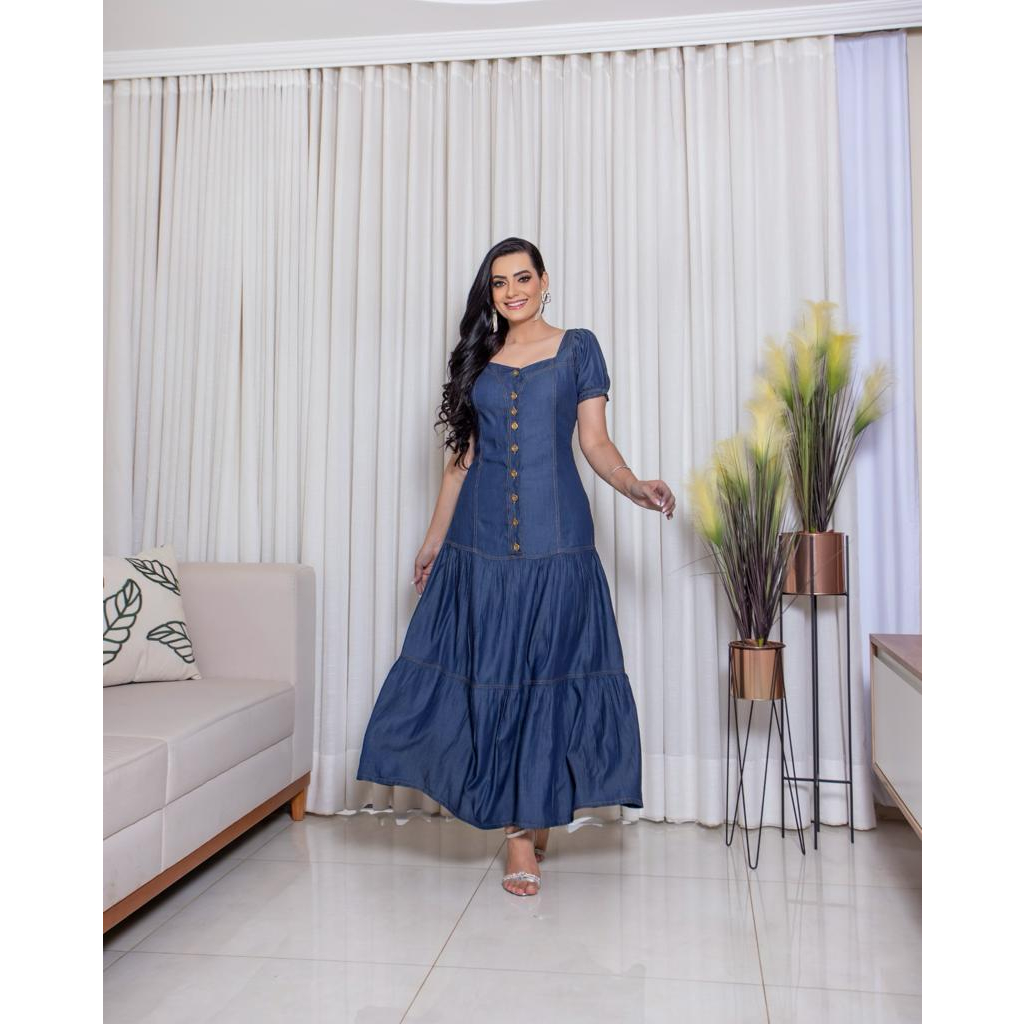 Vestido Longo no tencel com botões funcionais, tradicional e plus size - Monarca jeans - Corre ...