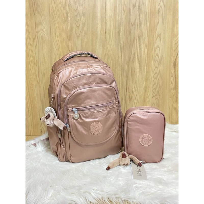 kit mochila kipling metalizada com estojo | Shopee Brasil