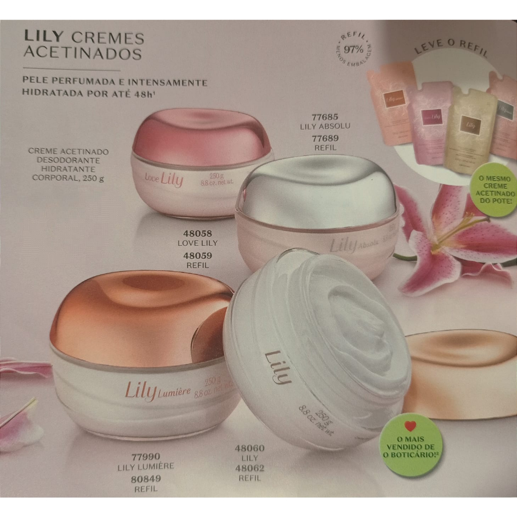LiLy Creme acetinado Hidratante Corporal O Boticário (Lily, Love Lily ...