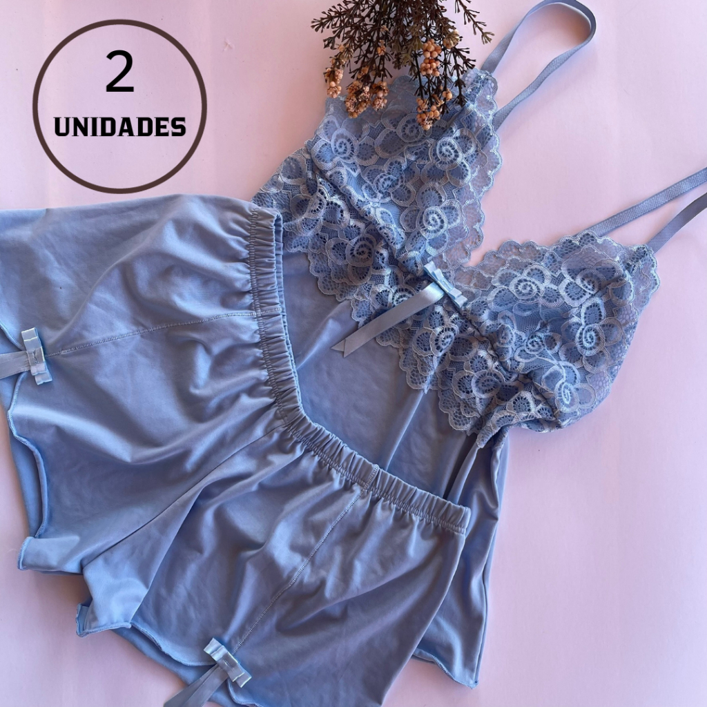 Kit 2 Baby Doll com Renda Short Doll Sensual Pijama Sexy | Shopee Brasil
