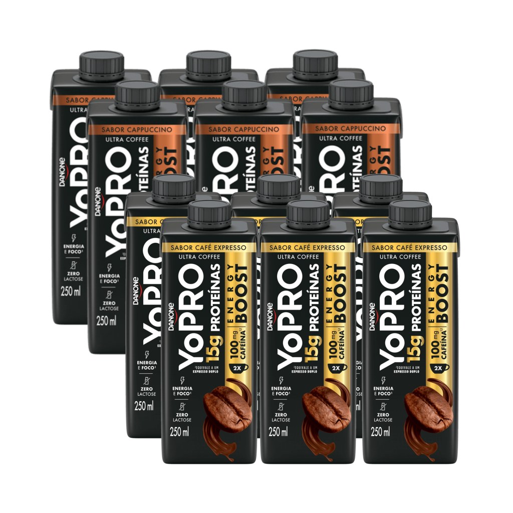Kit 12 Unidades YoPRO Café Expresso e Cappuccino15g Proteínas 250ml ...