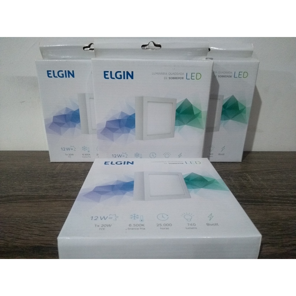 Luminaria led de sobrepor quadrado bivolt 12w 6500k elgin | Shopee Brasil