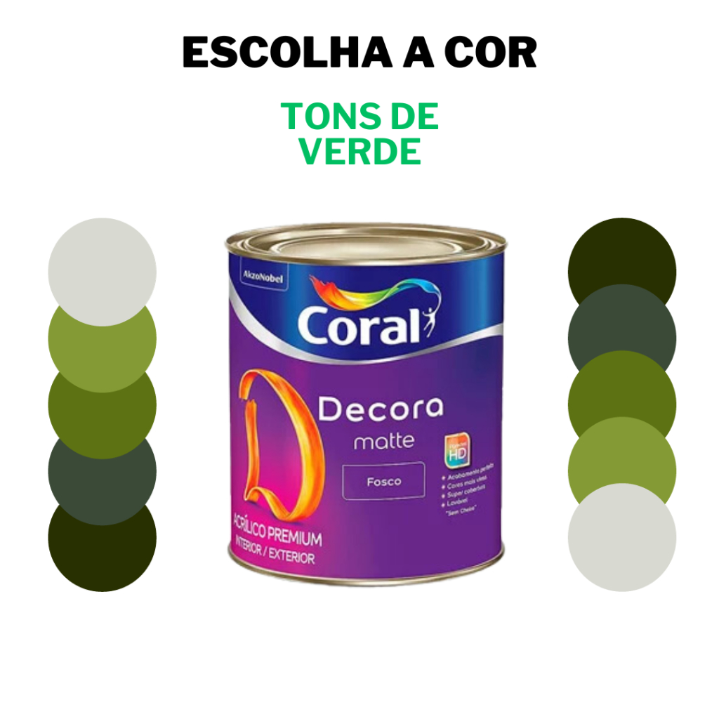 Tinta Parede Fosca Coral 800ml Tons de Verde Premium Decora Matte Cores ...