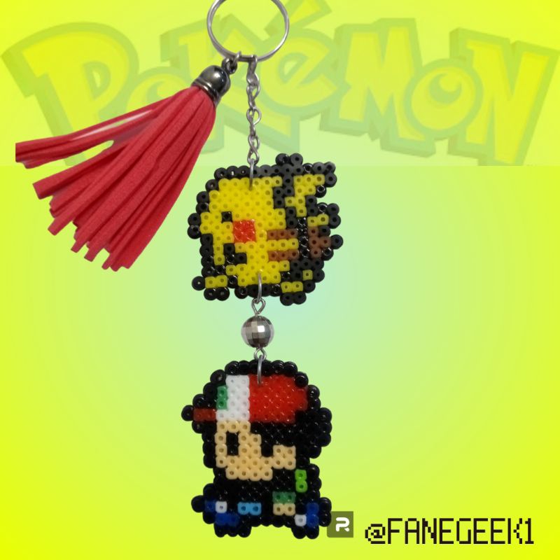 Pikachu e Ash em pixel ART. chaveiro ou imã. | Shopee Brasil