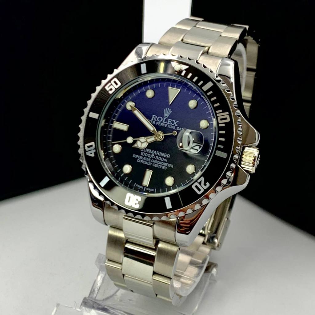 Relogio Rolex Masculino Prata e Preto em Aço Inox Funcional Premium ...