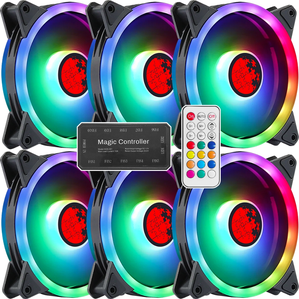 Kit 6x Cooler Fan Rgb 120mm + Controladora Ring Colorido MaxxDigital ...