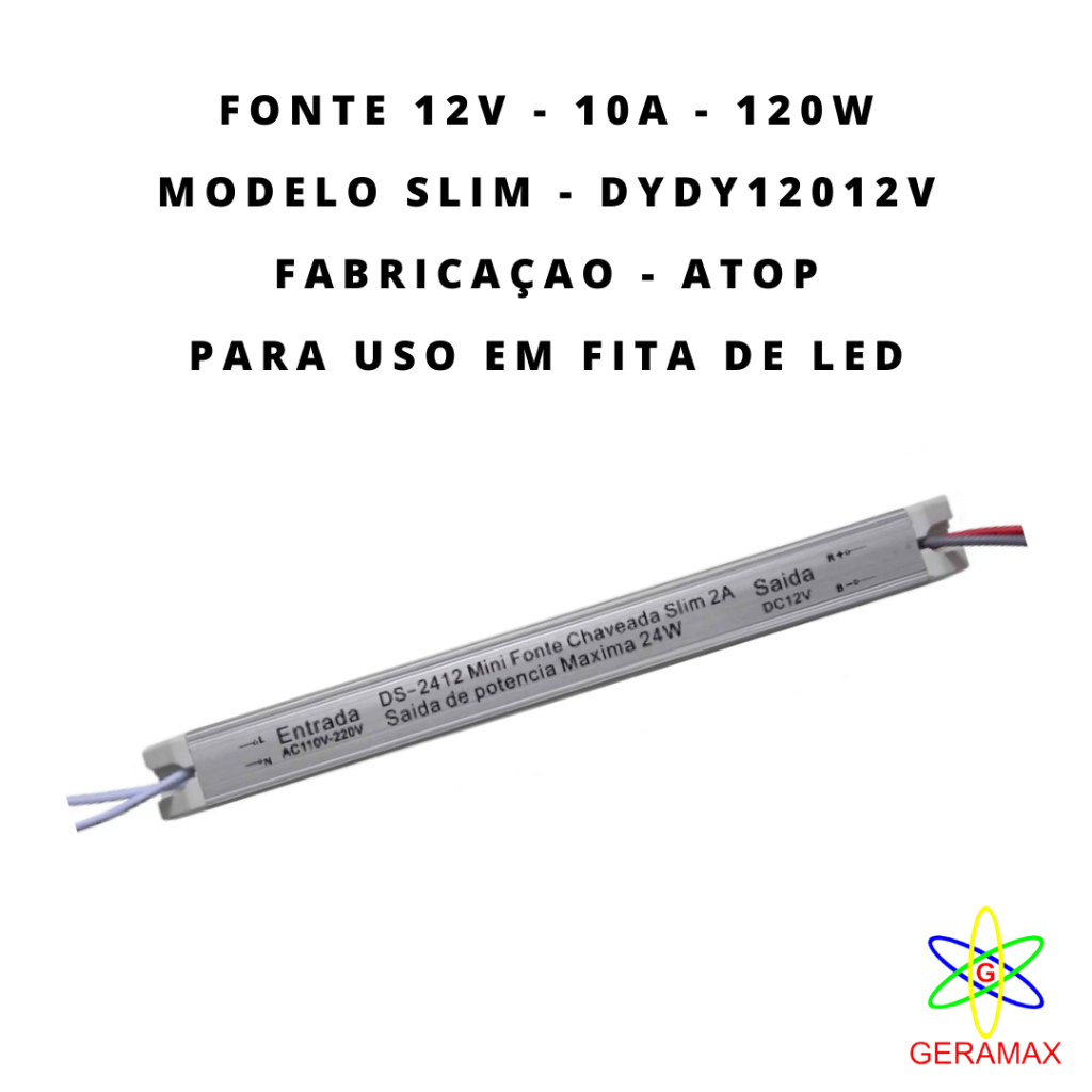 FONTE LINEAR PARA FITA DE LED 12V X 10A; FONTE SLIM PARA FITA DE LED ...