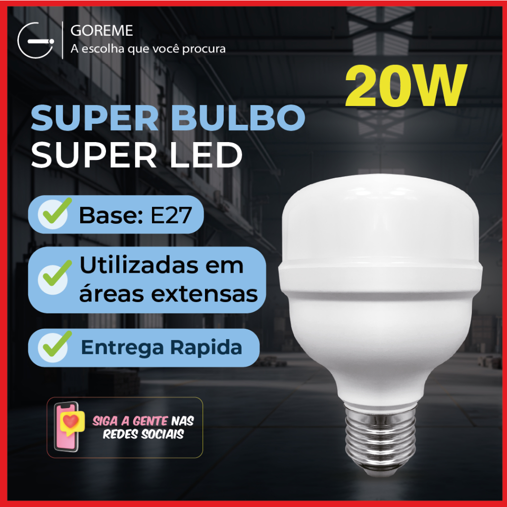 Super Bulbo Lâmpada Led 20w E27 Alta Potência Luz Branca 6500k Bivolt 110-220V | Shopee Brasil