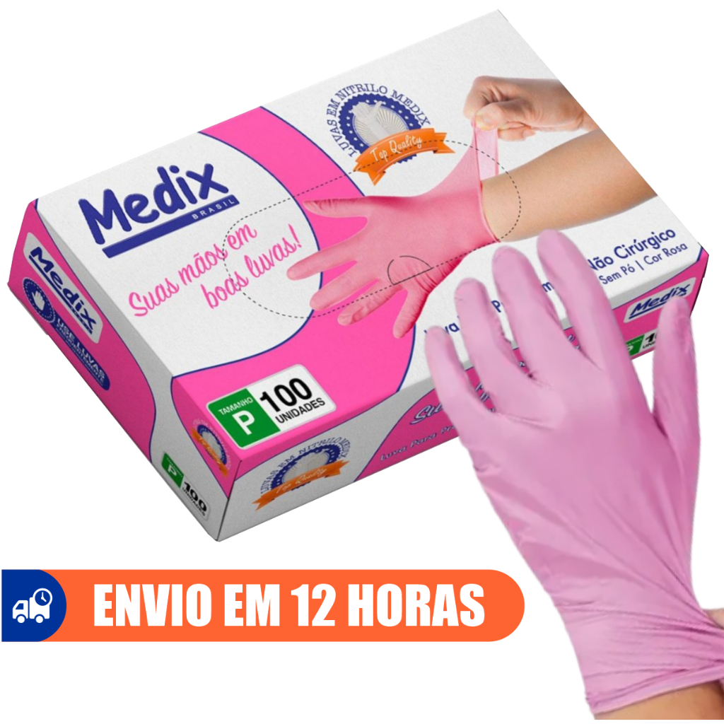 Luva Nitrilica Descartavel Rosa Pink Sem Po 100un Procedimento Medix ...