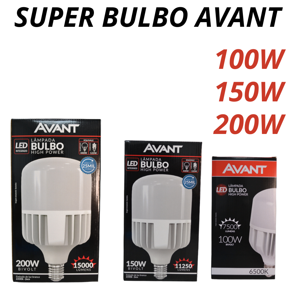 Lâmpada Led Super Bulbo Avant 100w, 150w, 200w Branco Frio 6500K Bivolt Alta Potência E40 ...
