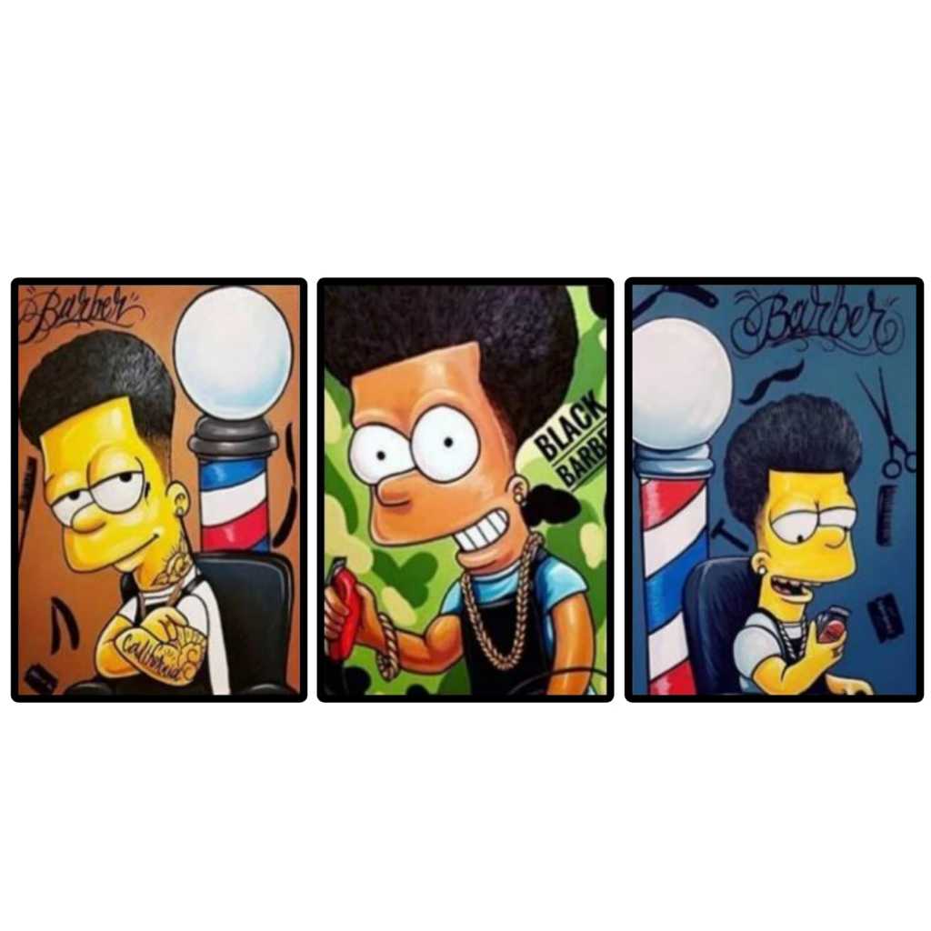 Quadro Mosaico 3 Peças Decorativo Simpsons na Barbearia Para ...