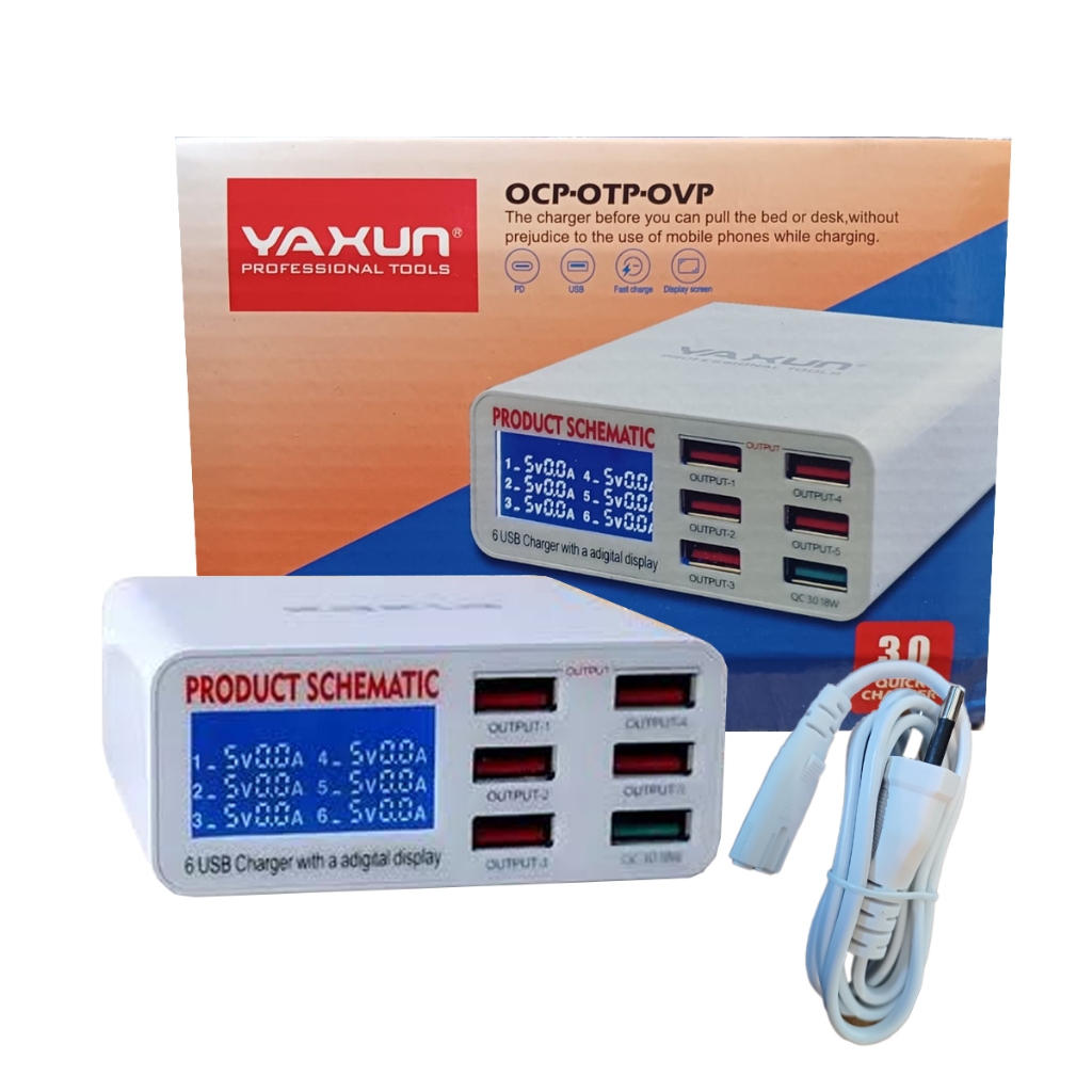 Carregador 6 Portas Yaxun YX-896 Usb Display Digital Medidor De Voltagem QC 3.0 | Shopee Brasil