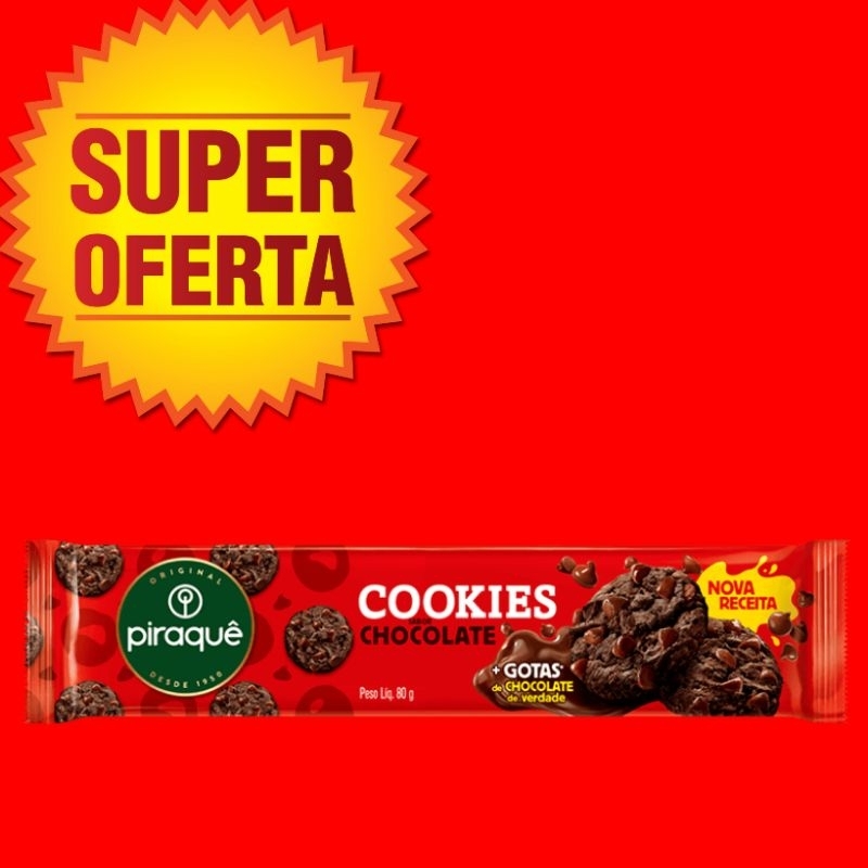 PIRAQUÊ COOKIES SABOR CHOCOLATE COM GOTAS DE CHOCOLATE 80g | Shopee Brasil