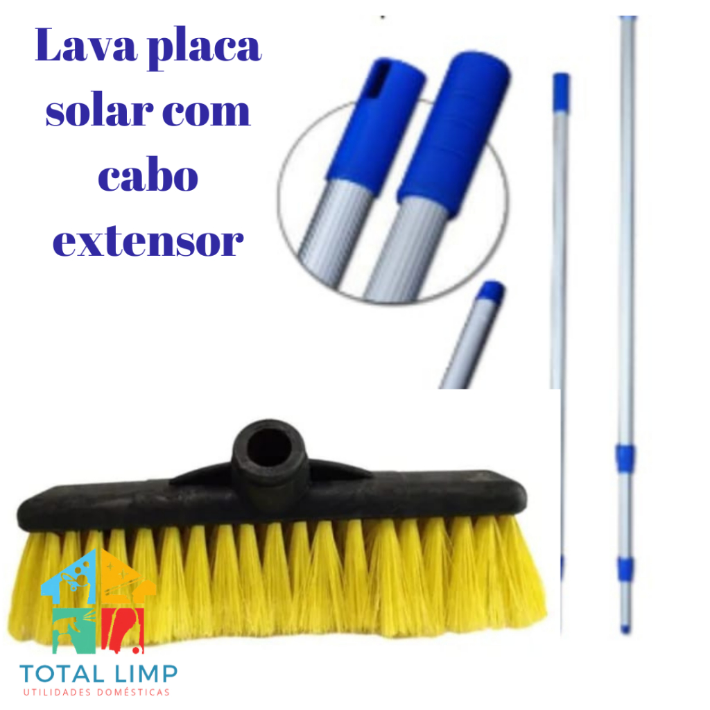 VASSOURA ESFREGÃO LAVA PLACA SOLAR NYLON COM CABO EXTENSOR 4 MTS ...