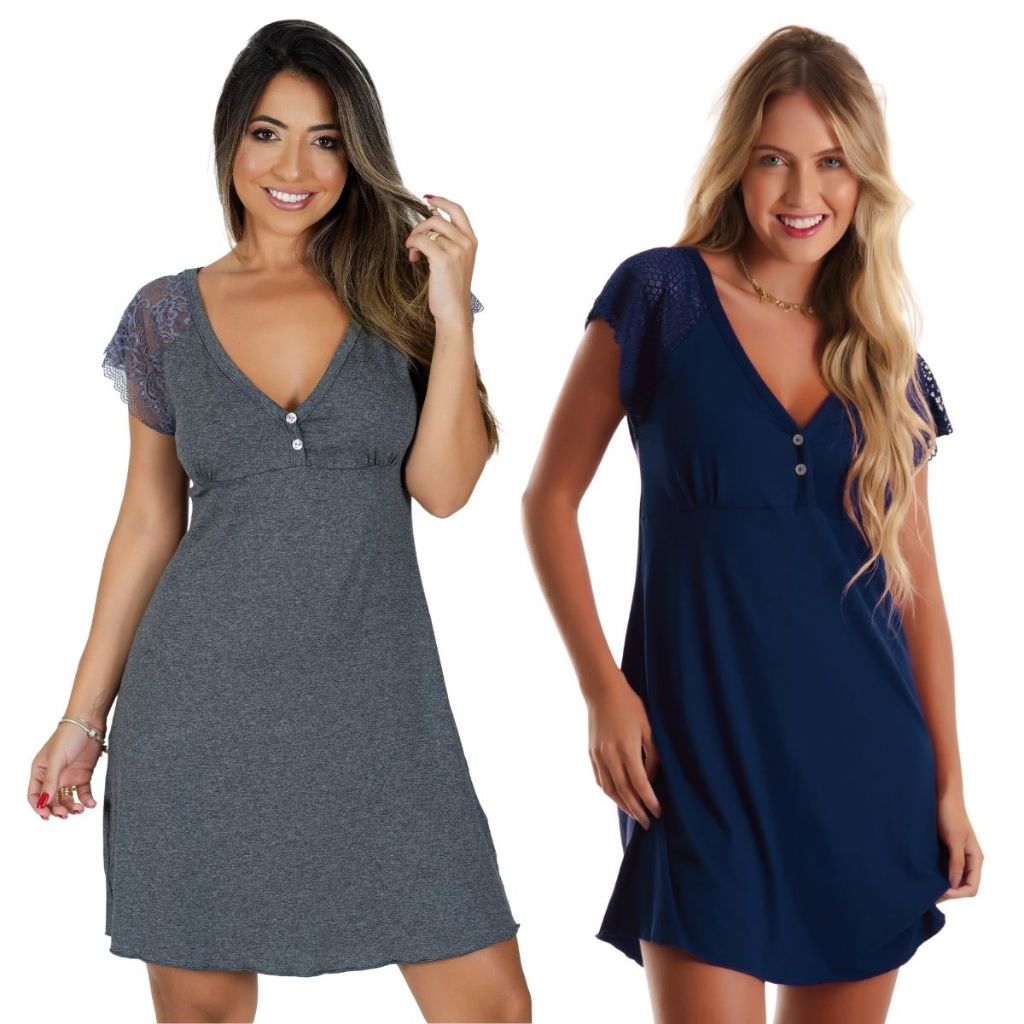 Kit com 2 Camisolas Confortáveis em Viscose Detalhes Renda Estilo ...