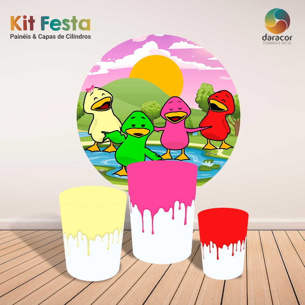 Kit Festa Patinhos Coloridos Rosa com Painel 1,50x1,50 | Shopee Brasil