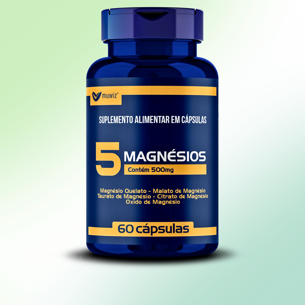 5 Magnésios Muwiz 60 Cápsulas 500mg (Quelato + Malato + Taurato + Citrato + Óxido de Magnésio ...