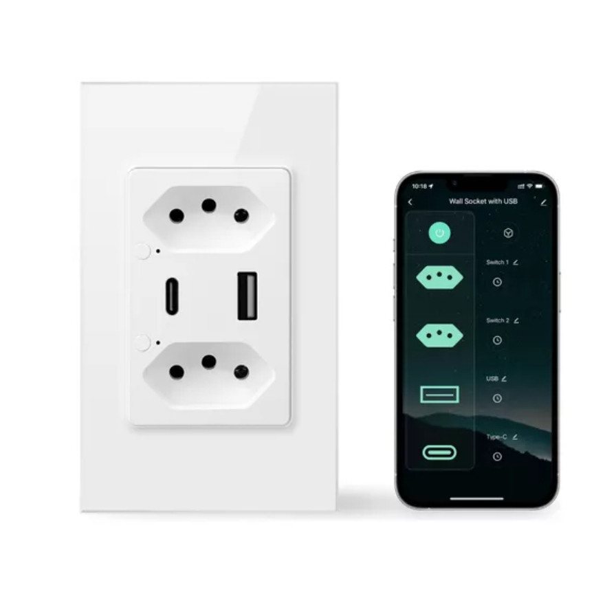 Tomada Inteligente Usb+ Usb-c Tipo-c Smart Wifi Alexa Google Bivolt ...