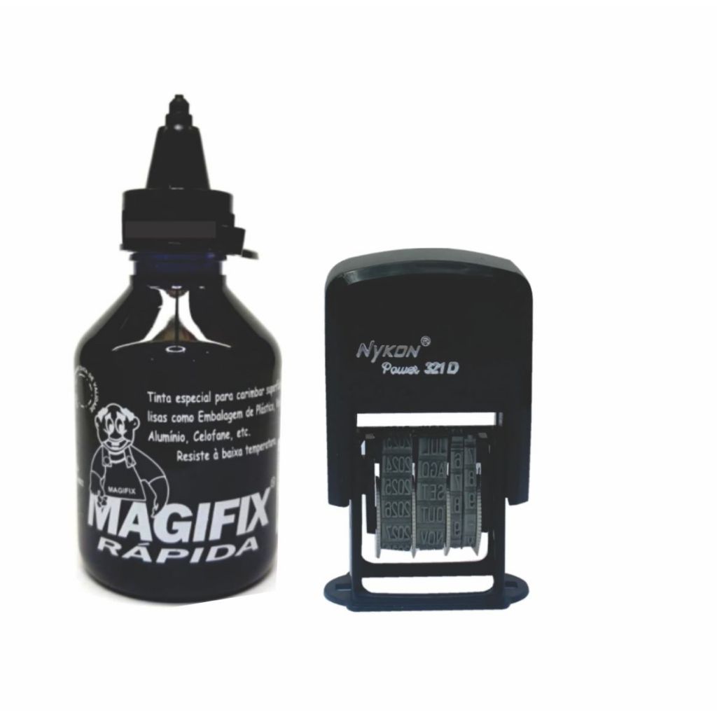 Tinta Carimbo Secagem Rápida Magifix embalagens + Datador Nykon 321d ...