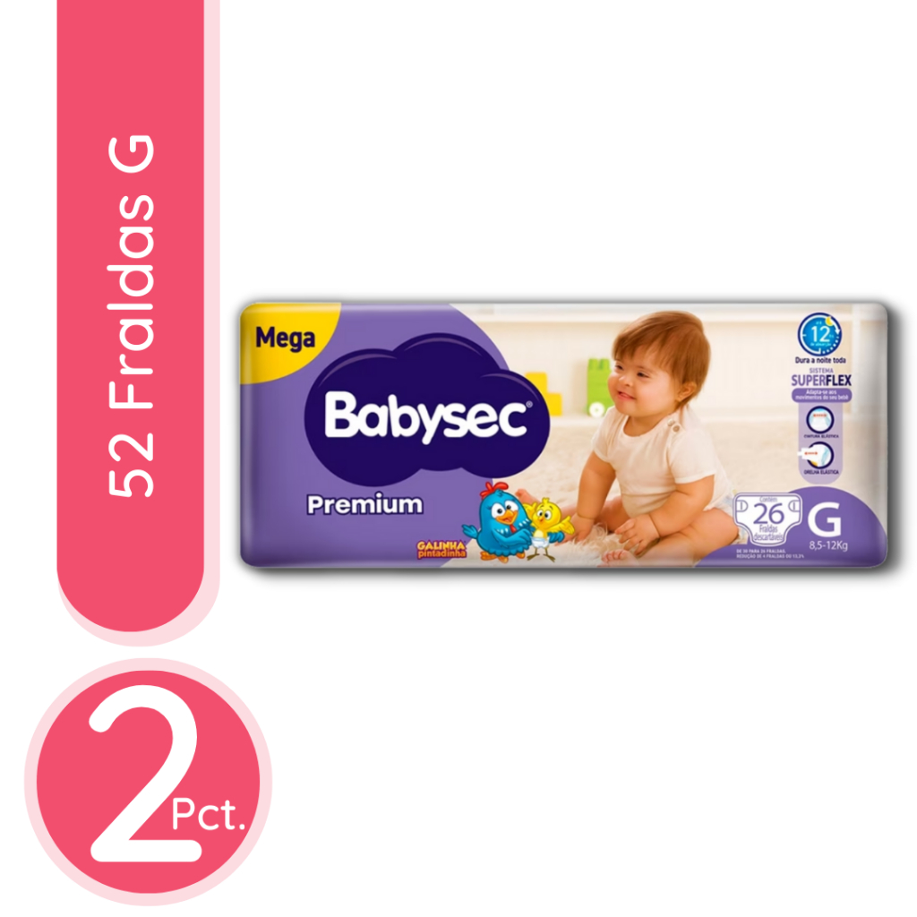 Fralda G Babysec Premium Mega Galinha Pintadinha - 2 Pacotes 52 Fraldas ...